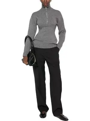 JIL SANDER Ribbed Knit High Neck Sweater - Grey