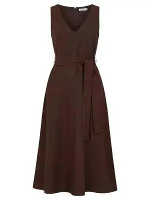 P.a.r.o.s.h Belted V-neck Midi Dress - Brown