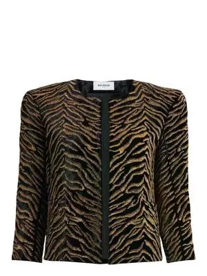 Balmain Velvet Tiger Embroidery Jacket - Black