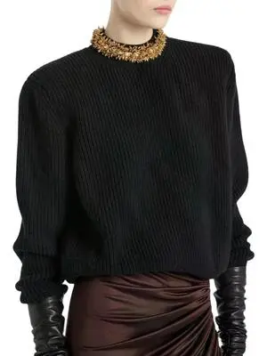 Balmain Cashmere Sweater With Removable Embroidered Trim - Gold