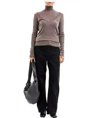 LEMAIRE V-neck Layered Detail Sweater - Black