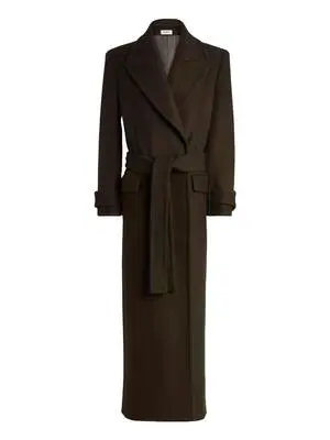 Balmain Belted Wool Cloth Coat - Brown