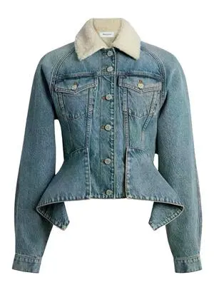 BALMAIN Balmain Faded Denim Peplum Jacket With Shearling Collar