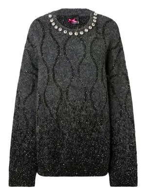 Pinko Crystal-embellished Sequin-patterned Sweater - Grey