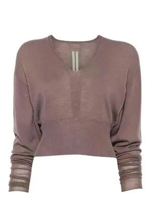 Rick Owens V-neck Cropped Ribbed Knit Sweater - Brown