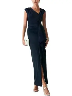 BWLDR V-neck Ruched Maxi Dress - Blue