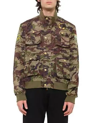 HISTORY REPEATS History Repeats Camouflage Print Patch Detail High Neck Jacket