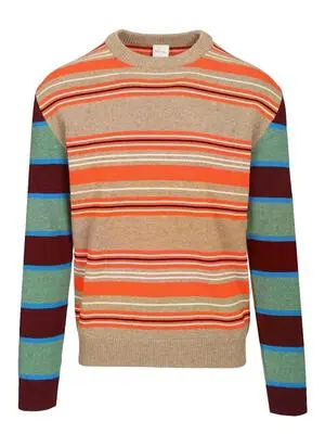 Paul Smith Striped Contrast-sleeve Crew-neck Sweater - Orange