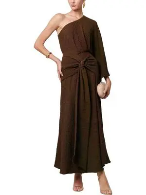 SAVEL Ellie One-shoulder Midi Dress - Brown