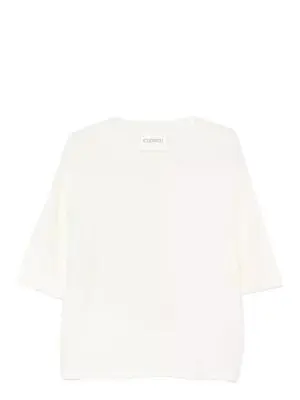 Closed Fine Knit Round Neck Short Sleeve Sweater - Neutrals