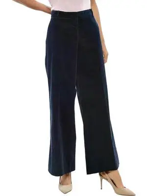 QL2 QUELLEDUE Melody Ribbed Velour Wide-leg Trousers - Blue