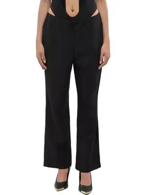 OBLÒ UNIQUE Flat-front Trousers With Tonal Topstitching - Black