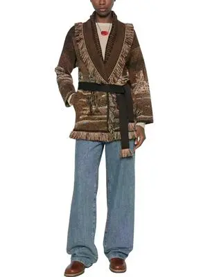 Alanui Wild Wild Fringed-trim Belted Cardigan-coat - Brown