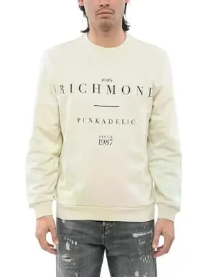 John Richmond Logo Print Cotton Sweatshirt - Neutrals