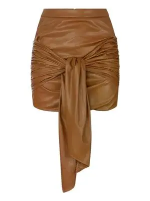 Elisabetta Franchi Elisabetta Franchi Ruched Faux-Leather Miniskirt With Sash Belt Brown
