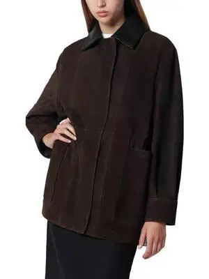 Nour Hammour Grange Long-sleeve Suede Jacket - Brown