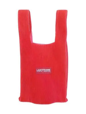 LASTFRAME Ribbed Knit Logo Patch Tote Bag - Red
