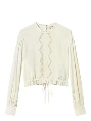 TWINSET Crêpe Blouse With Floral Embroidery And Ruffled Hem - Neutrals