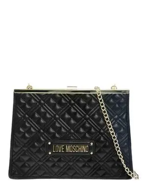 Moschino Quilted Logo-plaque Shoulder Bag - Black