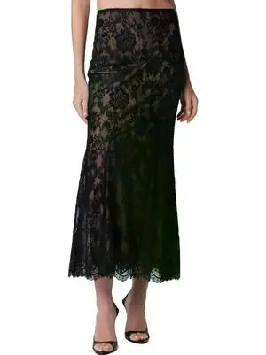 SELF-PORTRAIT Lace Overlay Midi Skirt - Black