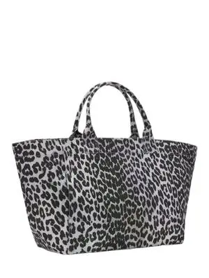 GANNI Tote Bag With Leopard Print - Grey