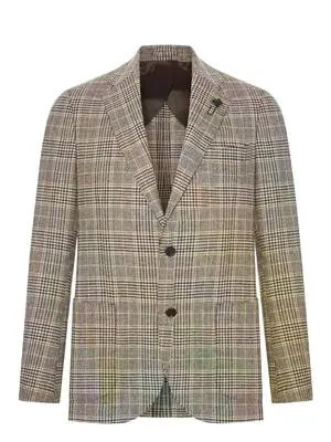 LARDINI Prince Of Wales Check Wool Blazer - Neutrals