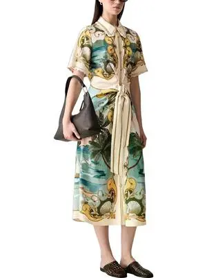 Farm Rio Graphic Print Knot-detail Midi Dress - Neutrals