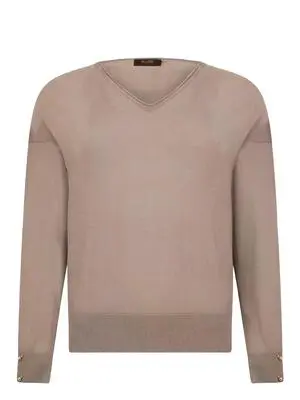 MOORER Renee V-neck Sweater With Buttoned Cuffs - Brown