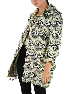 Dsquared2 Sequin Embellished Feather Trimmed Coat - Neutrals