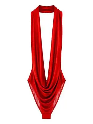 Elisabetta Franchi Draped Halterneck Bodysuit - Red