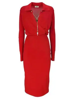 Elisabetta Franchi Elisabetta Franchi Red Knit Wrap Midi Dress With Chain Detail Red