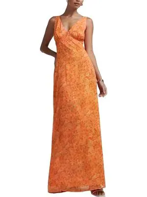 BWLDR Chelsea Floral Print V-neck Maxi Dress - Orange