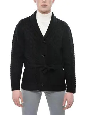 PAOLO PECORA Ribbed-knit Belted Cardigan - Black