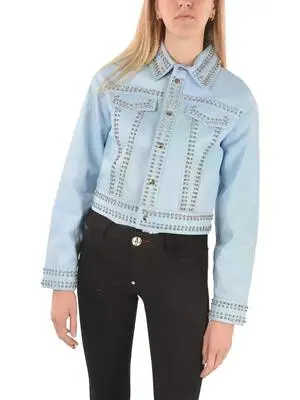 Philipp Plein Crystal Embellished Studded Leather Jacket - Blue