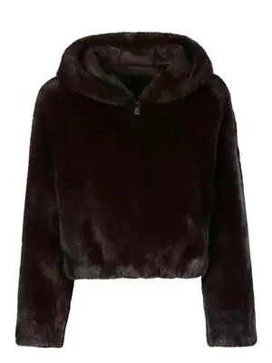 Pinko PINKO Faux Fur Hooded Jacket Brown