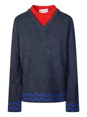 Marni Chevron Pattern Layered Effect Sweater - Blue