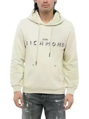 John Richmond Embroidered Logo Brushed Hoodie - Neutrals