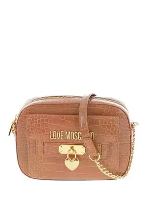 Moschino Crocodile-effect Cross Body Bag With Heart Padlock - Brown