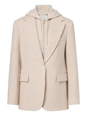Eleventy Layered Wool Blazer With Drawstring Hood - Beige