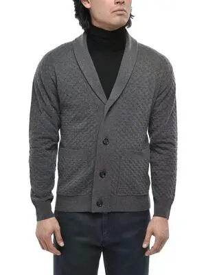 PAOLO PECORA V-neck Waffle-knit Cardigan - Grey
