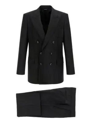 TOM FORD Pinstriped Double-breasted Suit - Black