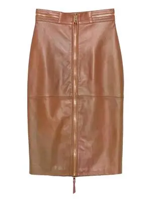 Elisabetta Franchi Leather Zip Detail Midi Pencil Skirt - Brown