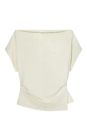 Closed Closed Draped Boat-Neck Blouse With Cap Sleeves Neutrals