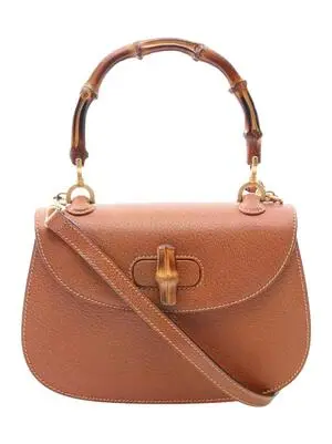 Gucci Small Grained Calfskin Bamboo Top Handle Bag Satchel - Brown