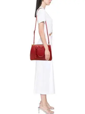 Prada Saffiano Lux Galleria Double Zip Satchel - Red