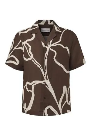 Frescobol Carioca Printed Linen Bowling Shirt - Brown