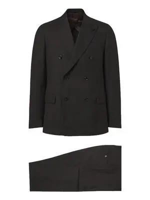 LARDINI Checked Double-breasted Virgin Wool Suit - Brown