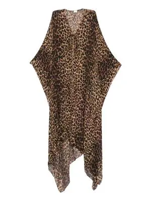 Saint Laurent Leopard-print Silk Cape - Brown