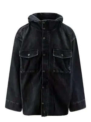 Balenciaga Logo-embroidered Hooded Denim Jacket - Black