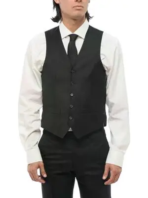 Corneliani Wool V-neck Button-front Waistcoat - Black